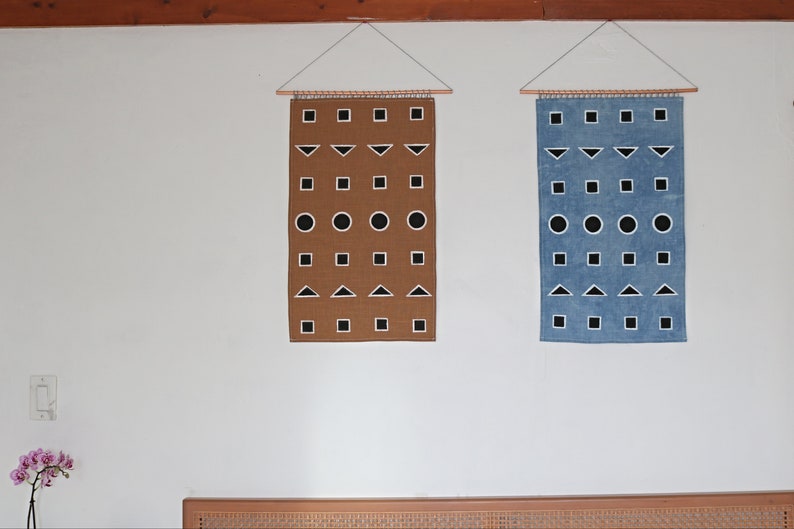 Block Printed Linen Wall Hanging / Indigo Minimalist Hand Painted Block ...