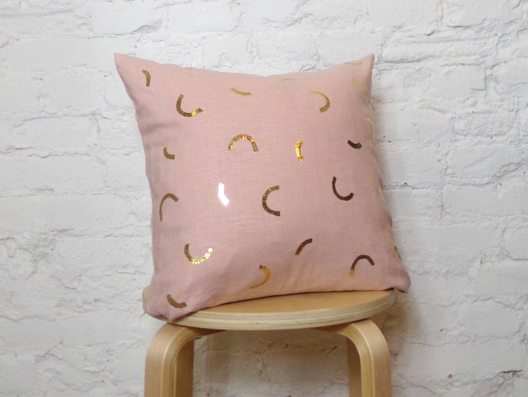 Blush Pink Linen Pillow Cover W Reflective Gold Print / Arch Wiggle ...
