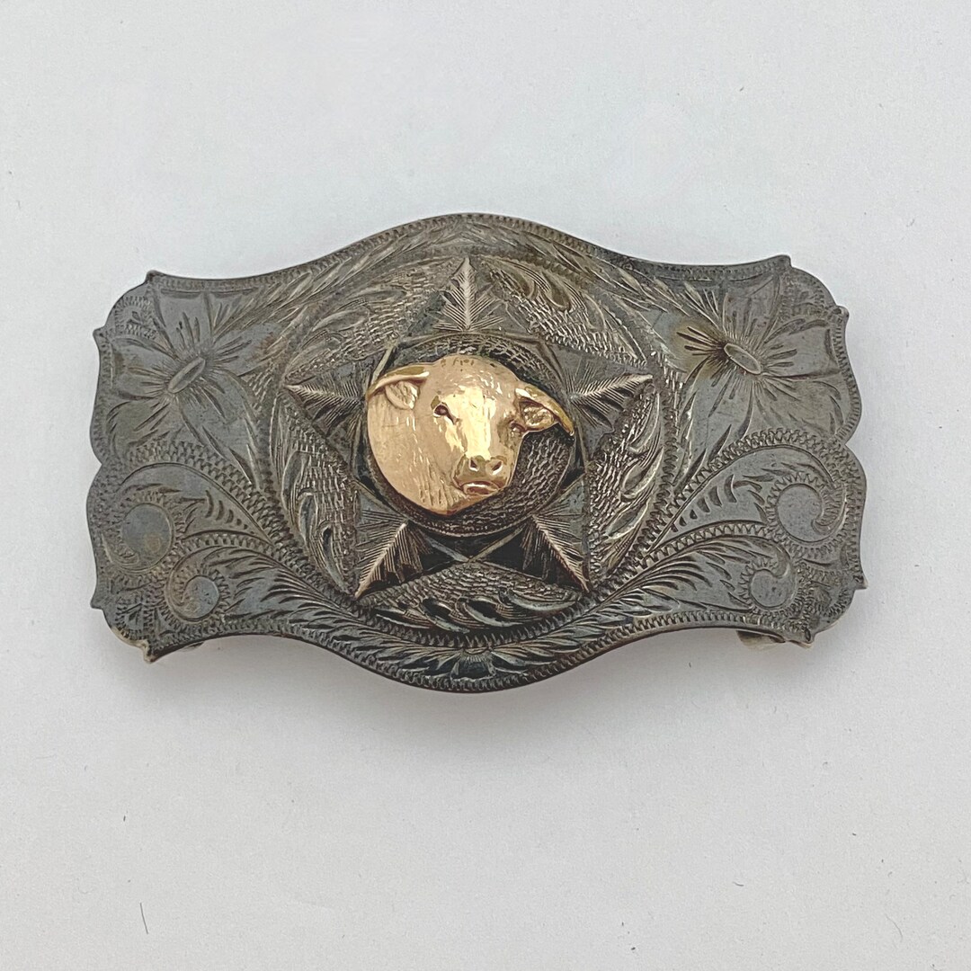 Keystone Bros Sterling Silver & 14K Belt Buckle, Rectangle Shaped With ...