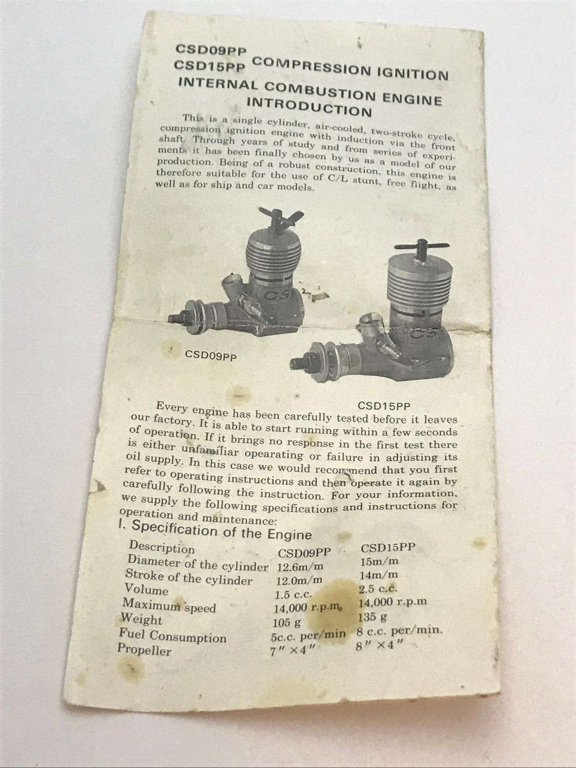 VINTAGE CS 1.5 Cc /.1 Cubic Inch Model Diesel Engine, R/C Engine ...