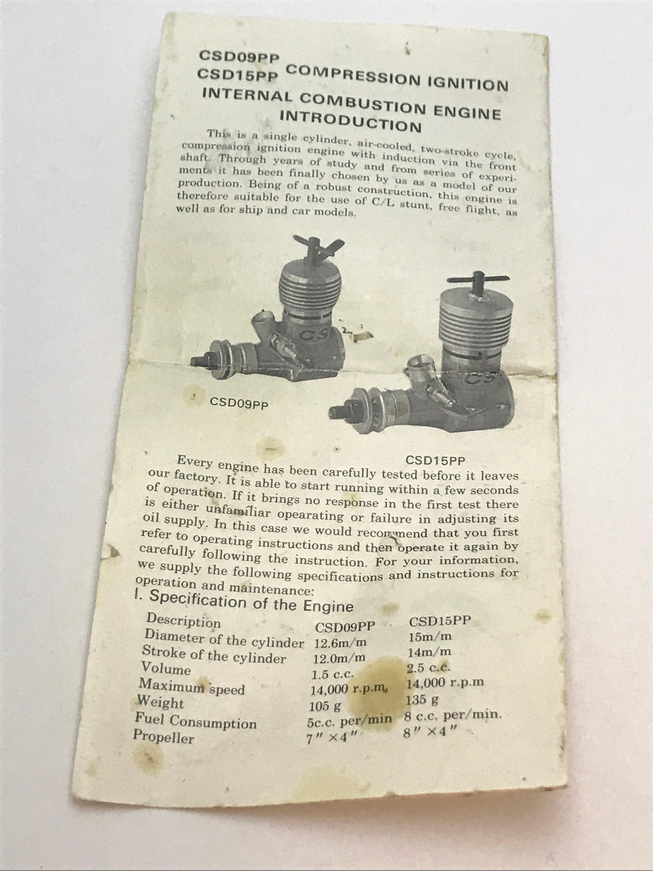 VINTAGE CS 1.5 Cc /.1 Cubic Inch Model Diesel Engine, R/C Engine ...
