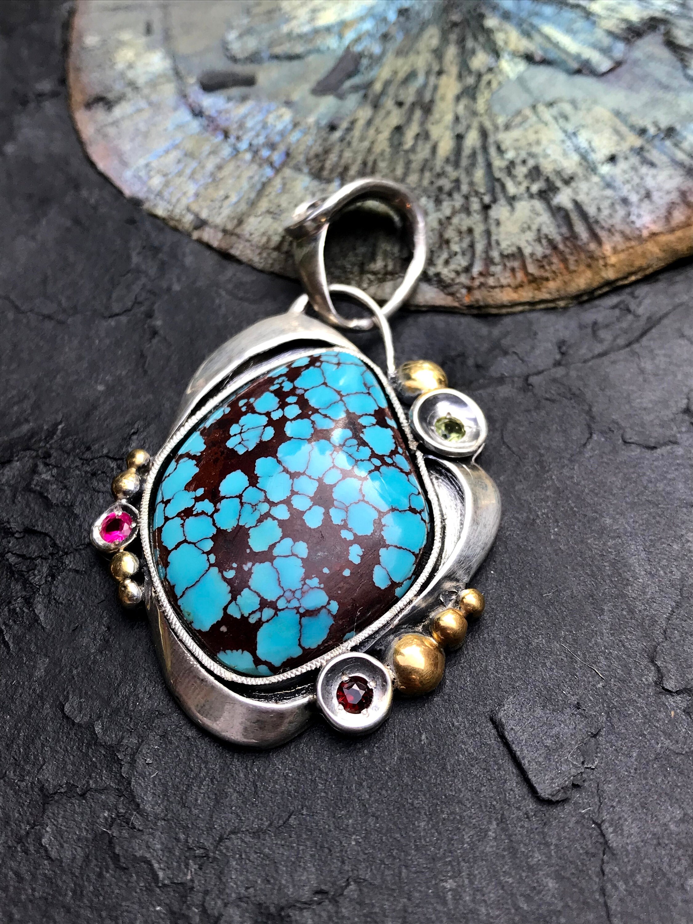 Prince Turquoise Wit 24k Gold Accents Pendant Artisan - Etsy