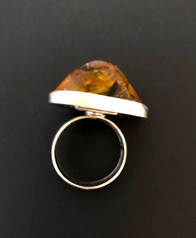 Amber Ring Size 8 1/2 Unique Baltic Amber Ring | Etsy