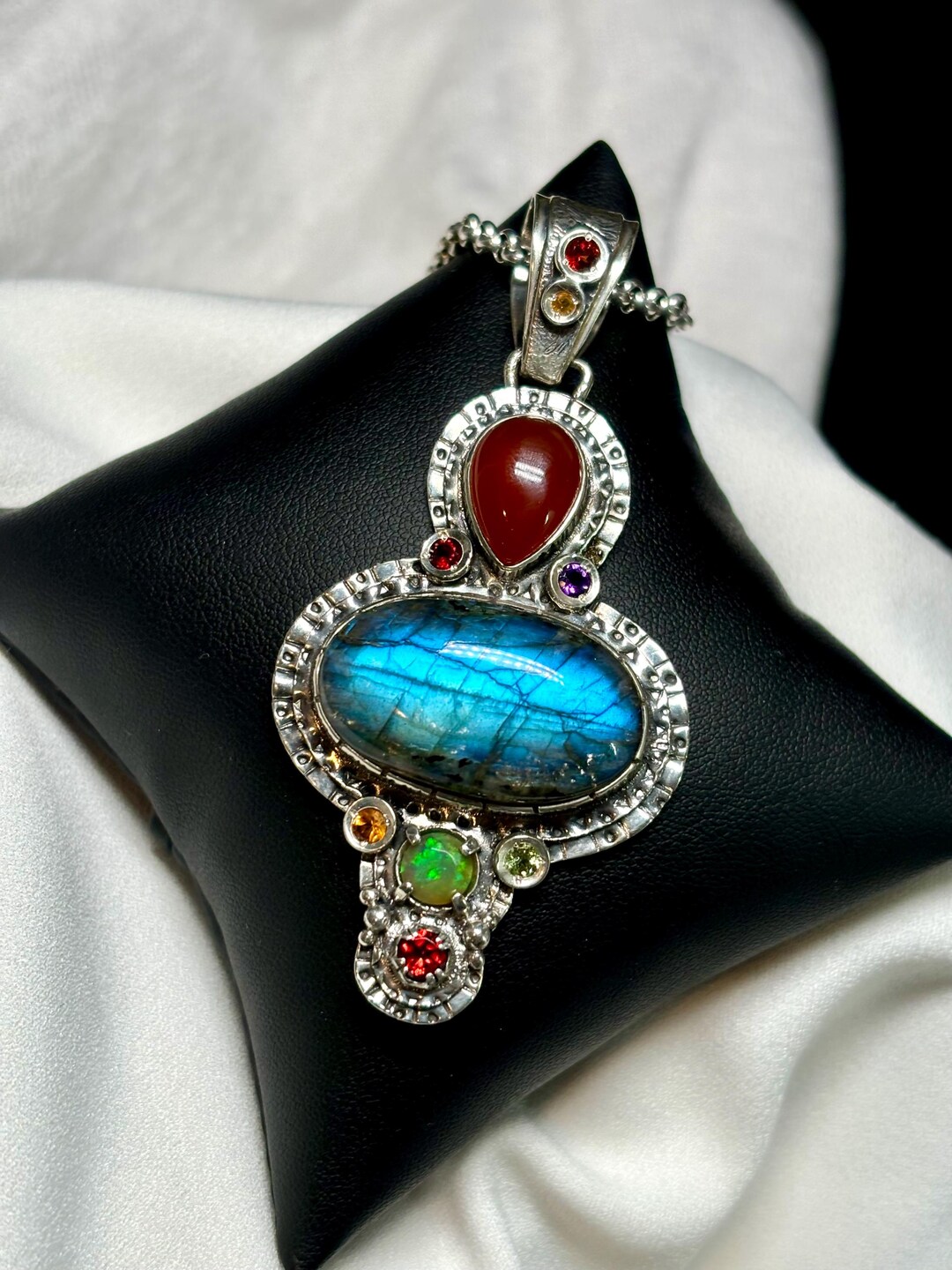 Labradorite With Ethiopian Opal and Onyx Gemstone Pendant - Artisan ...