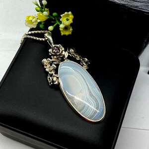 Agate Pendant, Rose Flower Pendant, Artisan Pendant, Handcrafted ...