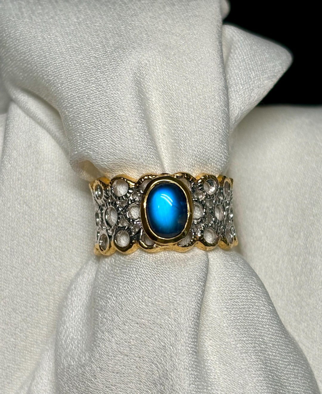 Spectrolite Gemstone Ring With Gold Accents - Gemstone Ring - Boho ...