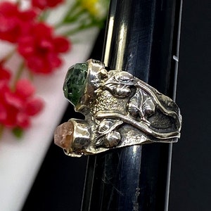 Green With Pink Tourmaline Gemstone Ring - Artisan Handmade Ring ...