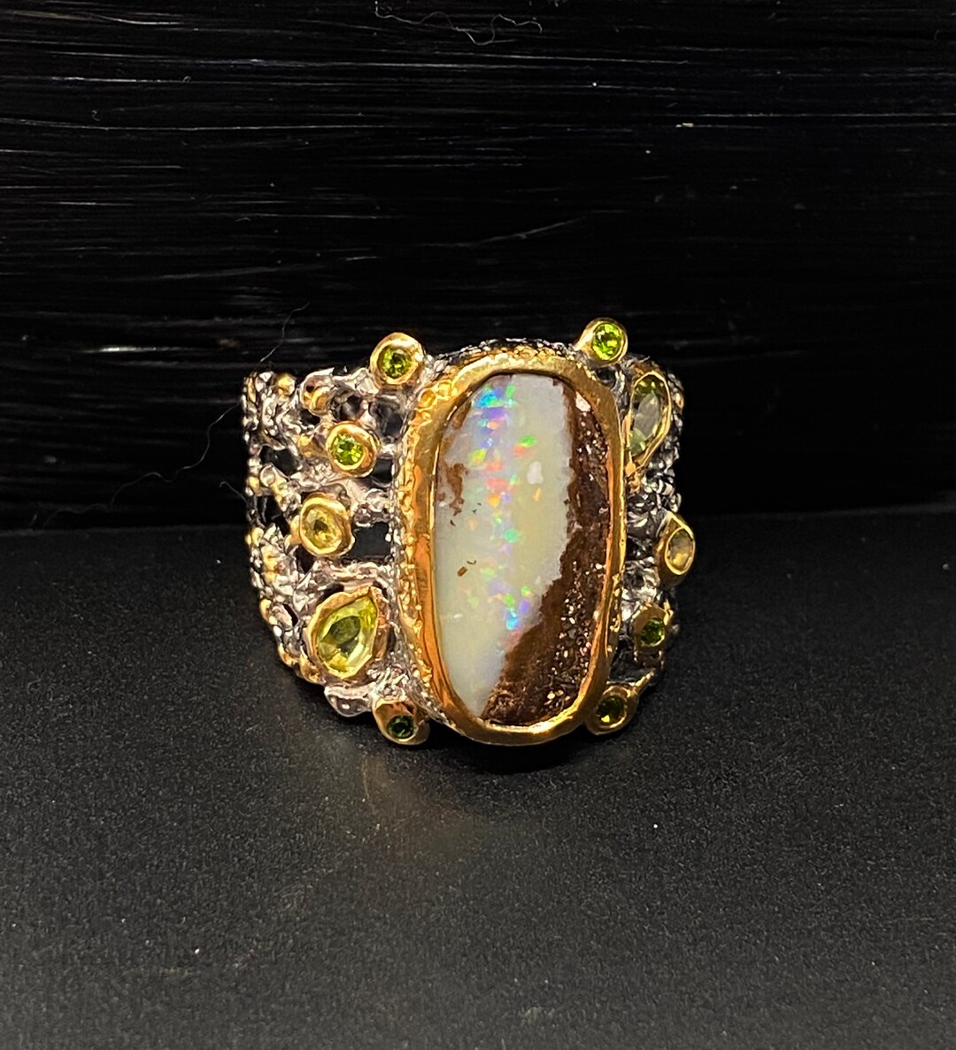 Australian Opal Ring Opal Statement Ring Boulder Opal Gemstone Ring ...