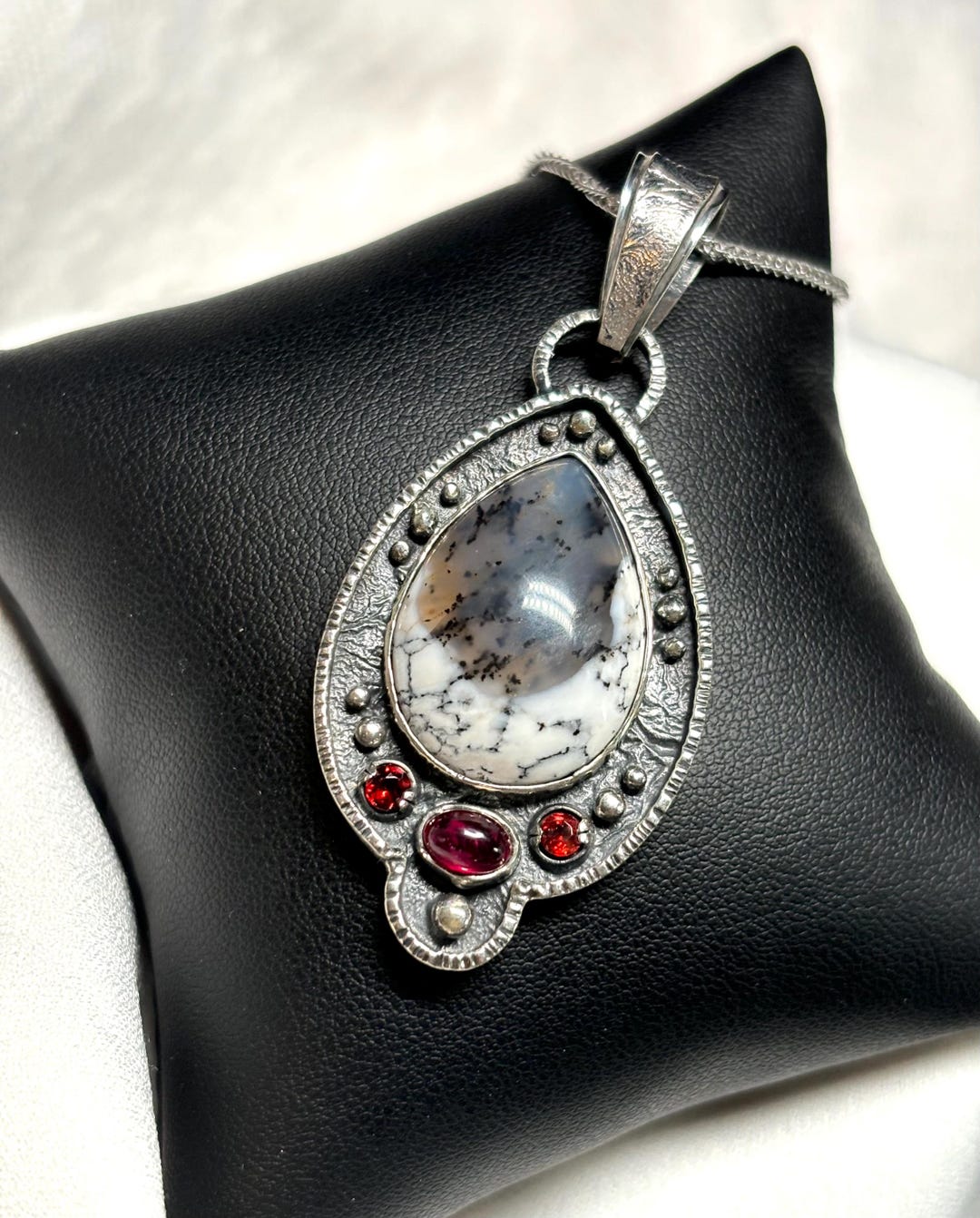 Dendritic Opalized Agate With Pink Tourmaline Pendant - Artisan ...