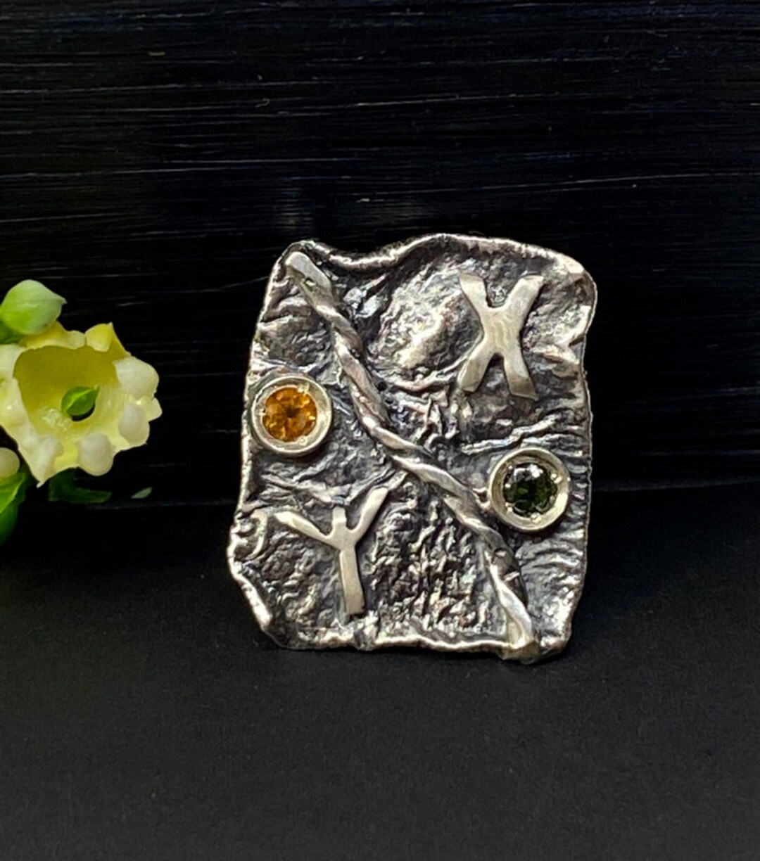 Runic Gemstone Ring - Artisan Handmade Ring - Defense Runic Symbol ...