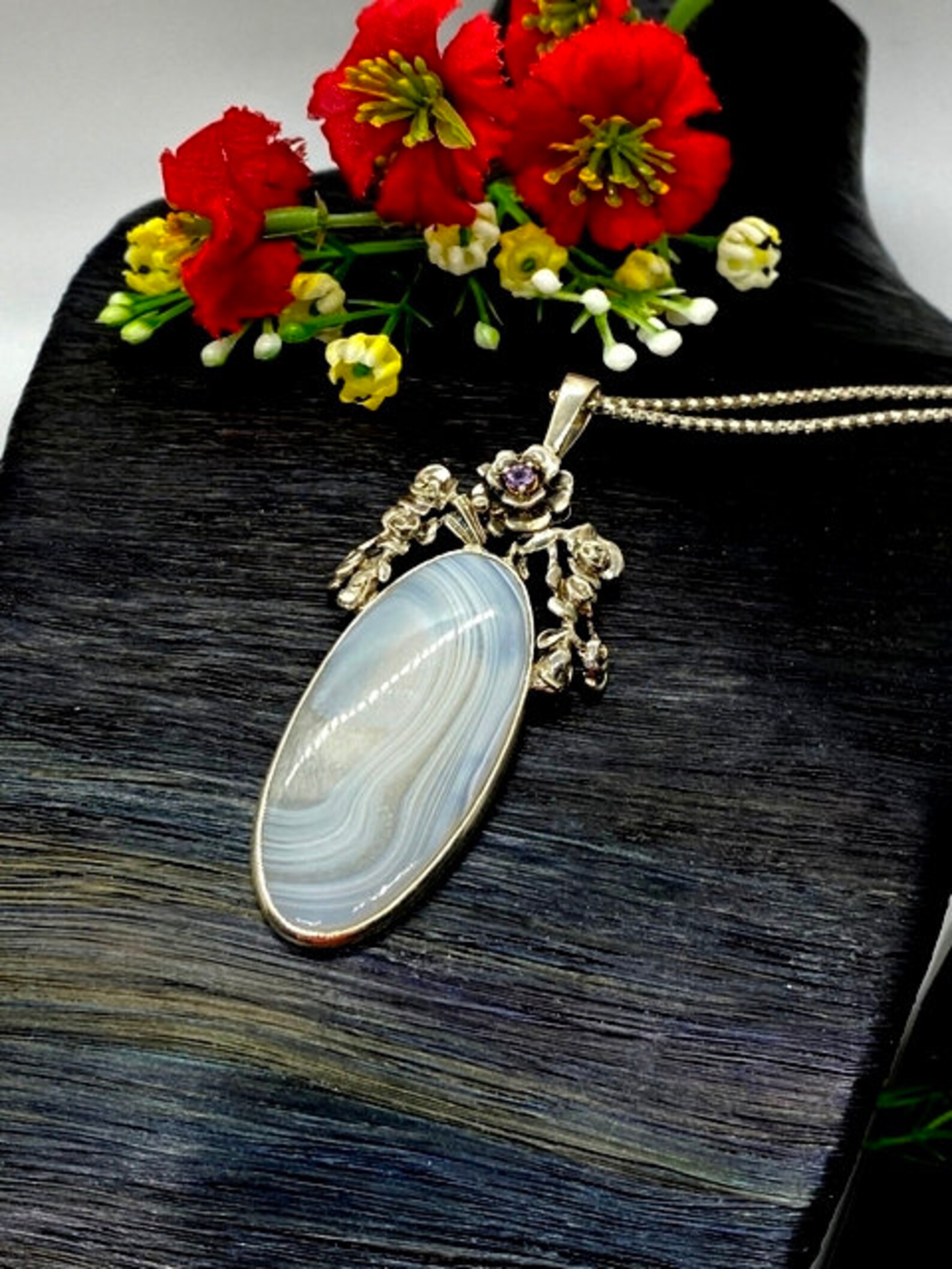 Agate Pendant Rose Flower Pendant Artisan Pendant - Etsy