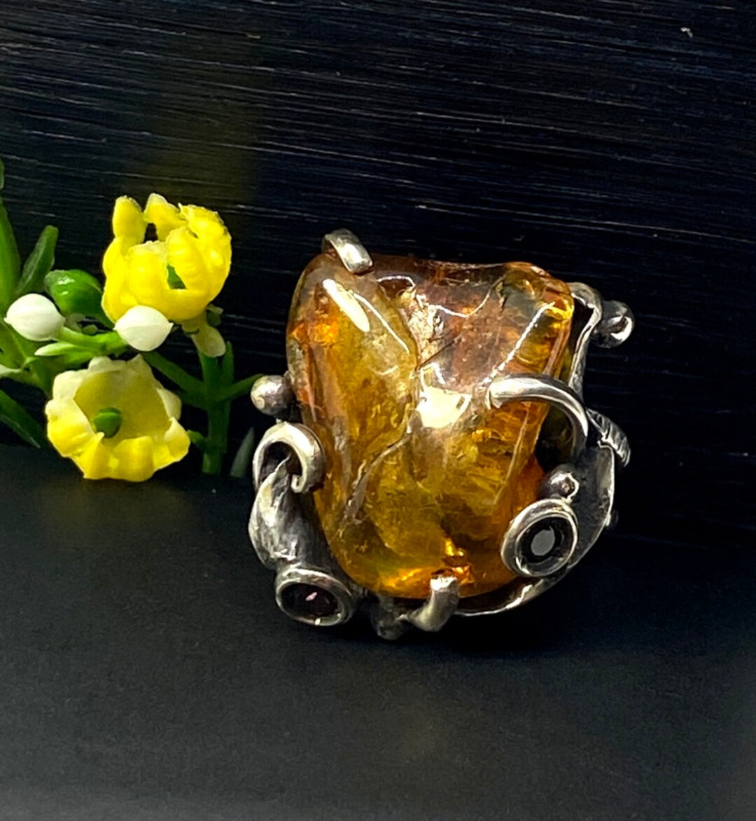 Amber Gemstone Ring - Artisan Handmade Ring - Unique Design and ...