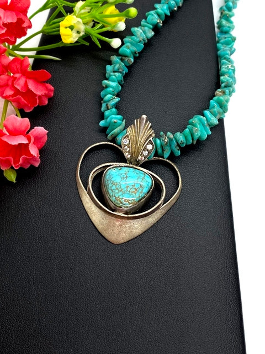 Artisan Turquoise Necklace - Heart Shape Pendant - Handcrafted Necklace ...