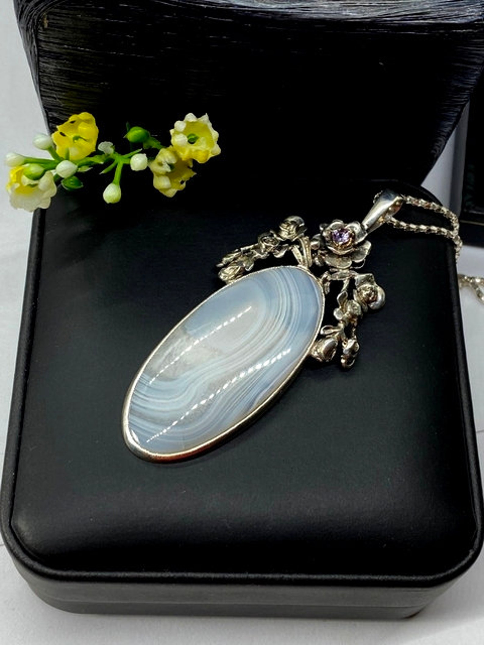 Agate Pendant Rose Flower Pendant Artisan Pendant - Etsy