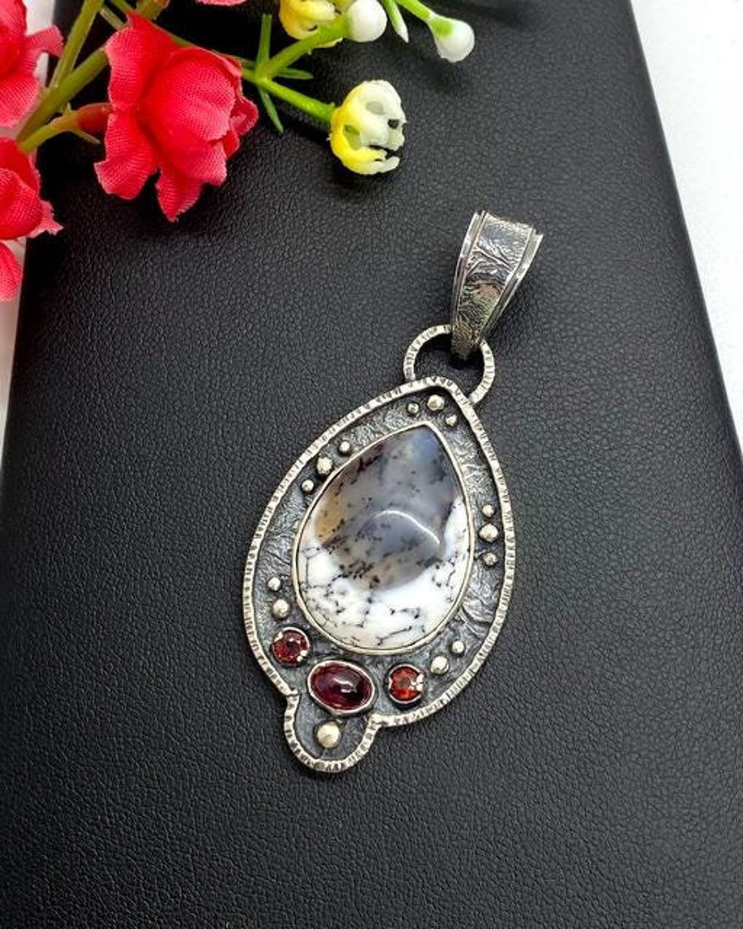 Dendritic Opalized Agate With Pink Tourmaline Pendant Artisan Handmade ...