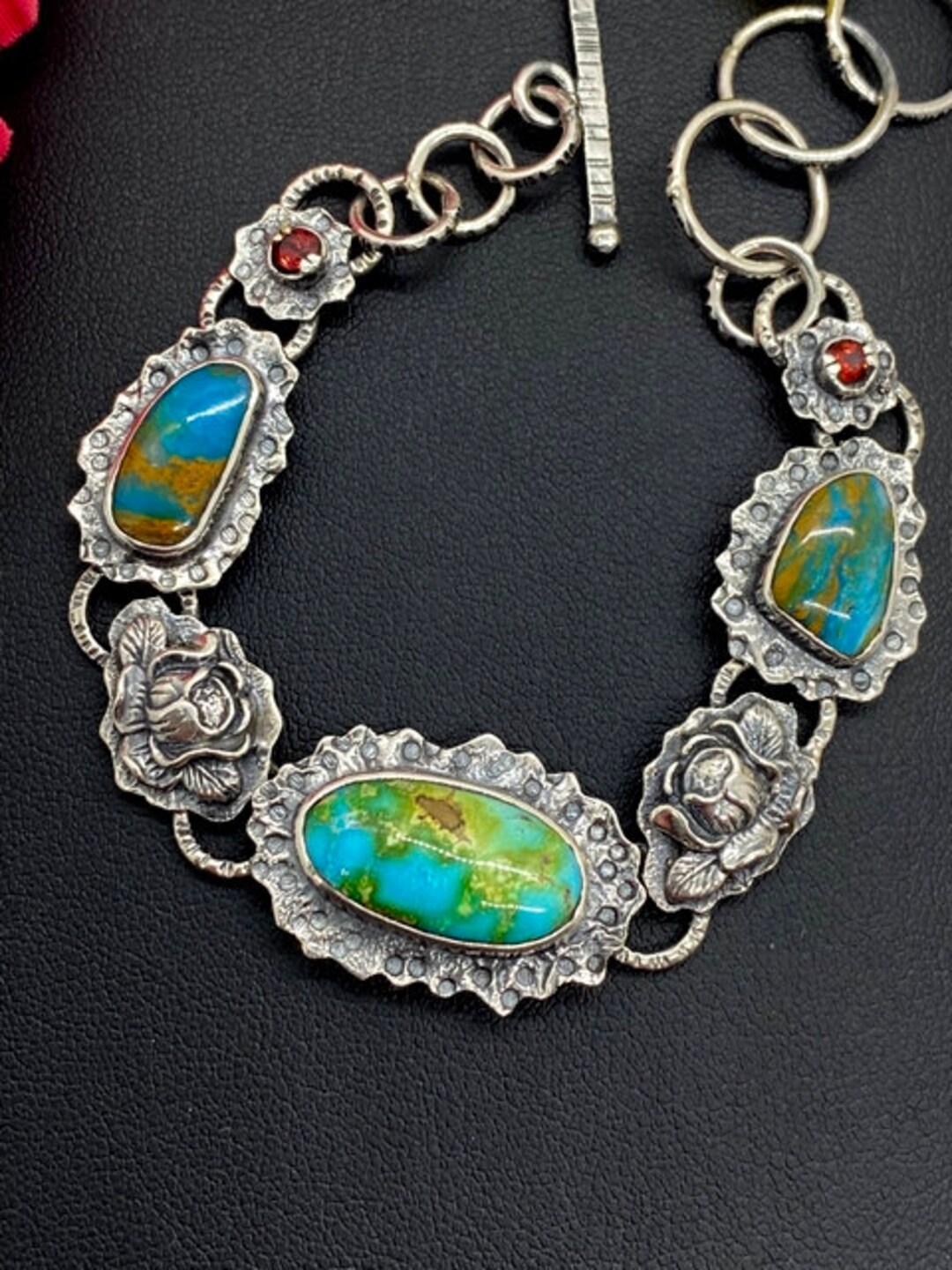 Gold Sonoran Turquoise With Peruvian Opal Gemstone Bracelet Artisan ...
