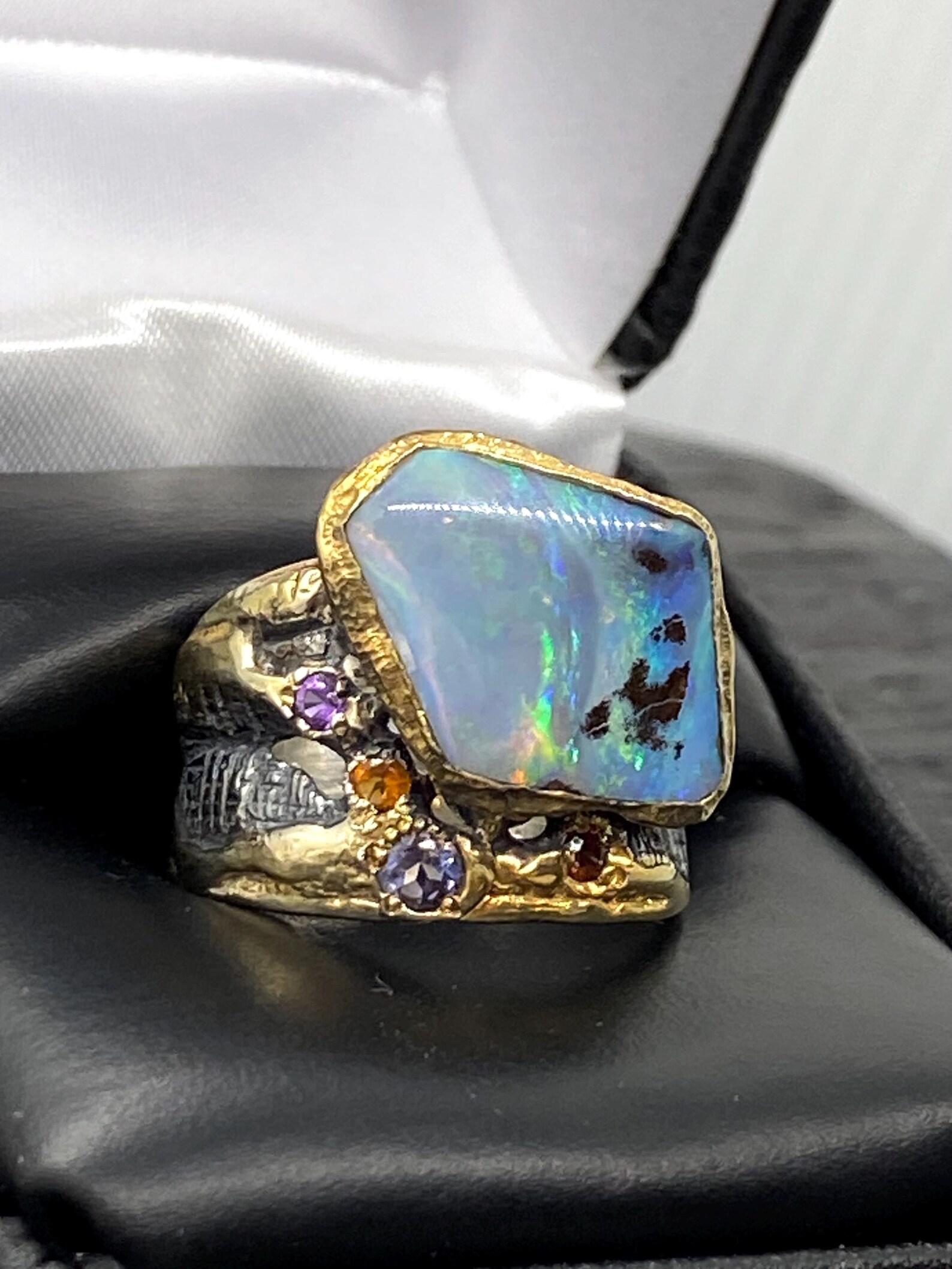 Australian Opal Statement Ring: Handmade Sterling Silver, Gold Accents ...