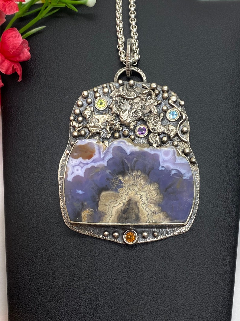 Handmade Agate Gemstone Pendant: Sterling Silver, Topaz, Peridot ...