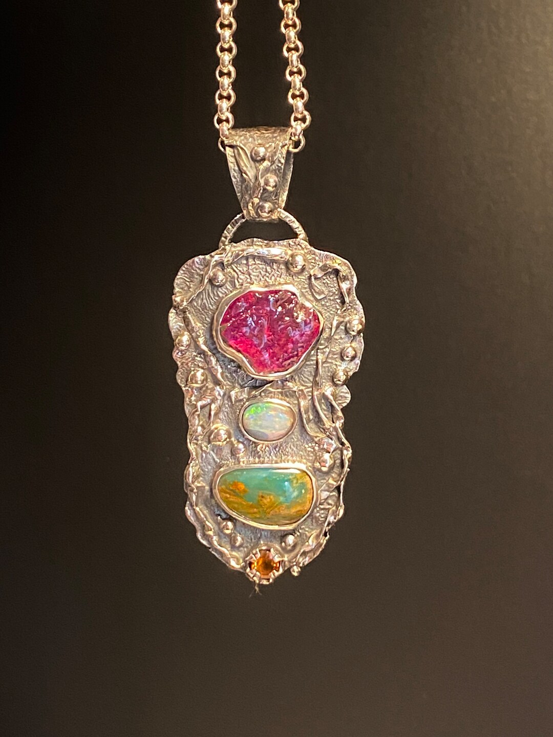 Ruby With Australian and Peruvian Opal Gemstone Pendant - Artisan ...