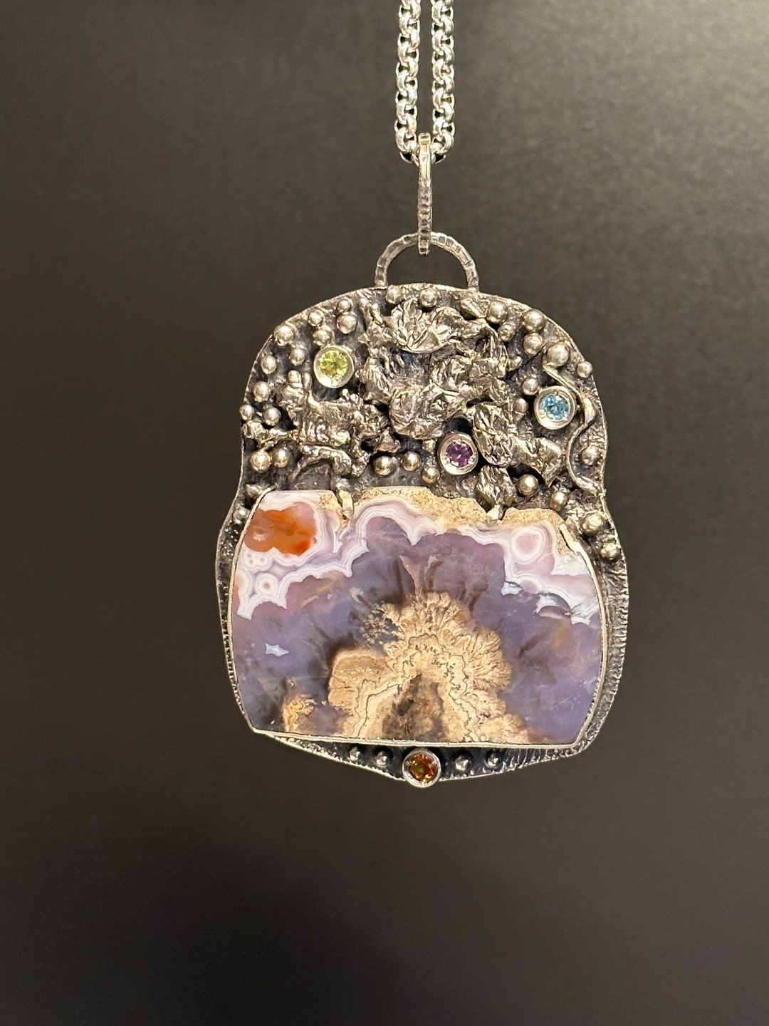 Handmade Agate Gemstone Pendant: Sterling Silver, Topaz, Peridot ...