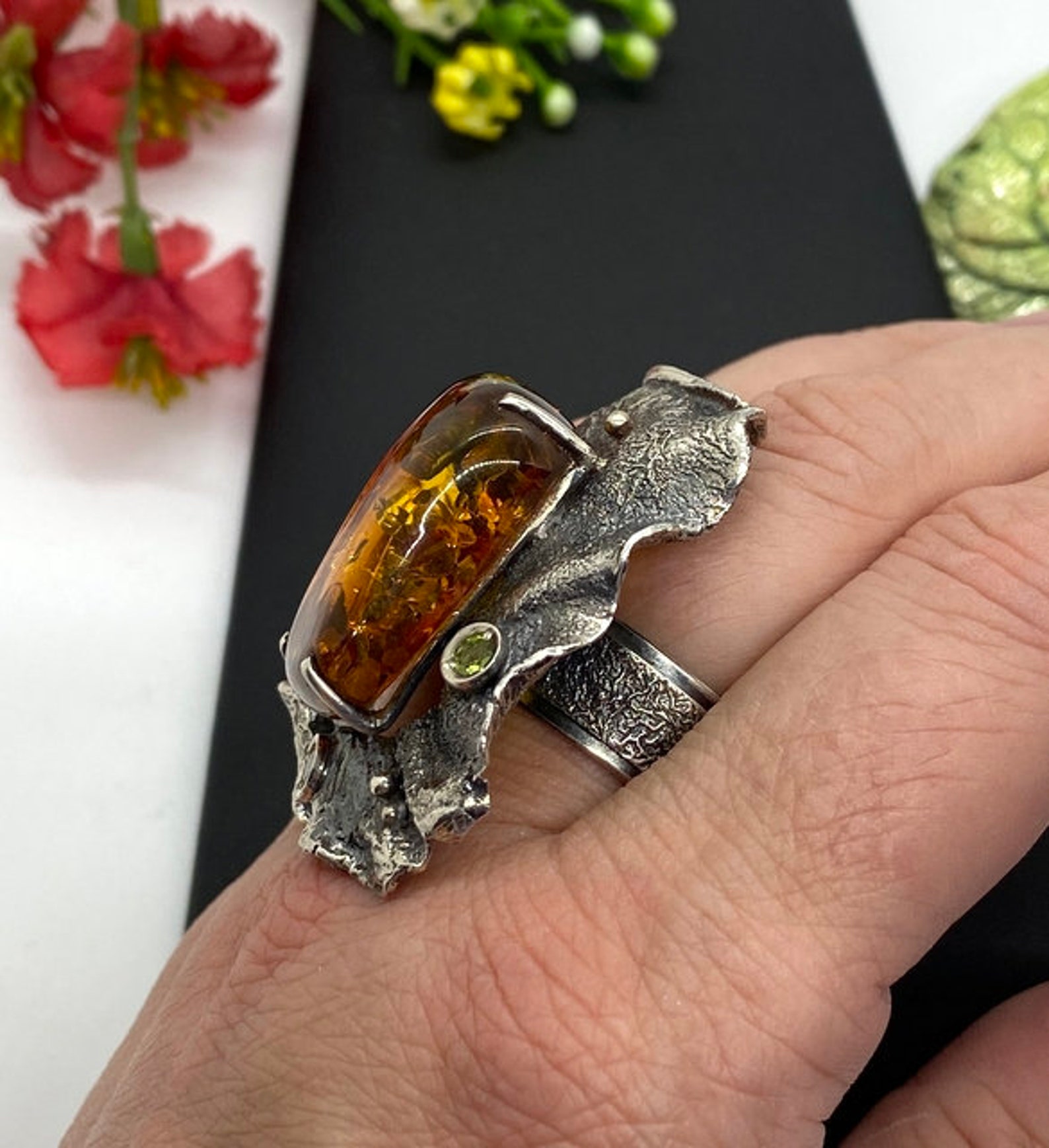 Very Unique Baltic Amber Ring Artisan Gemstone Ring Unique | Etsy