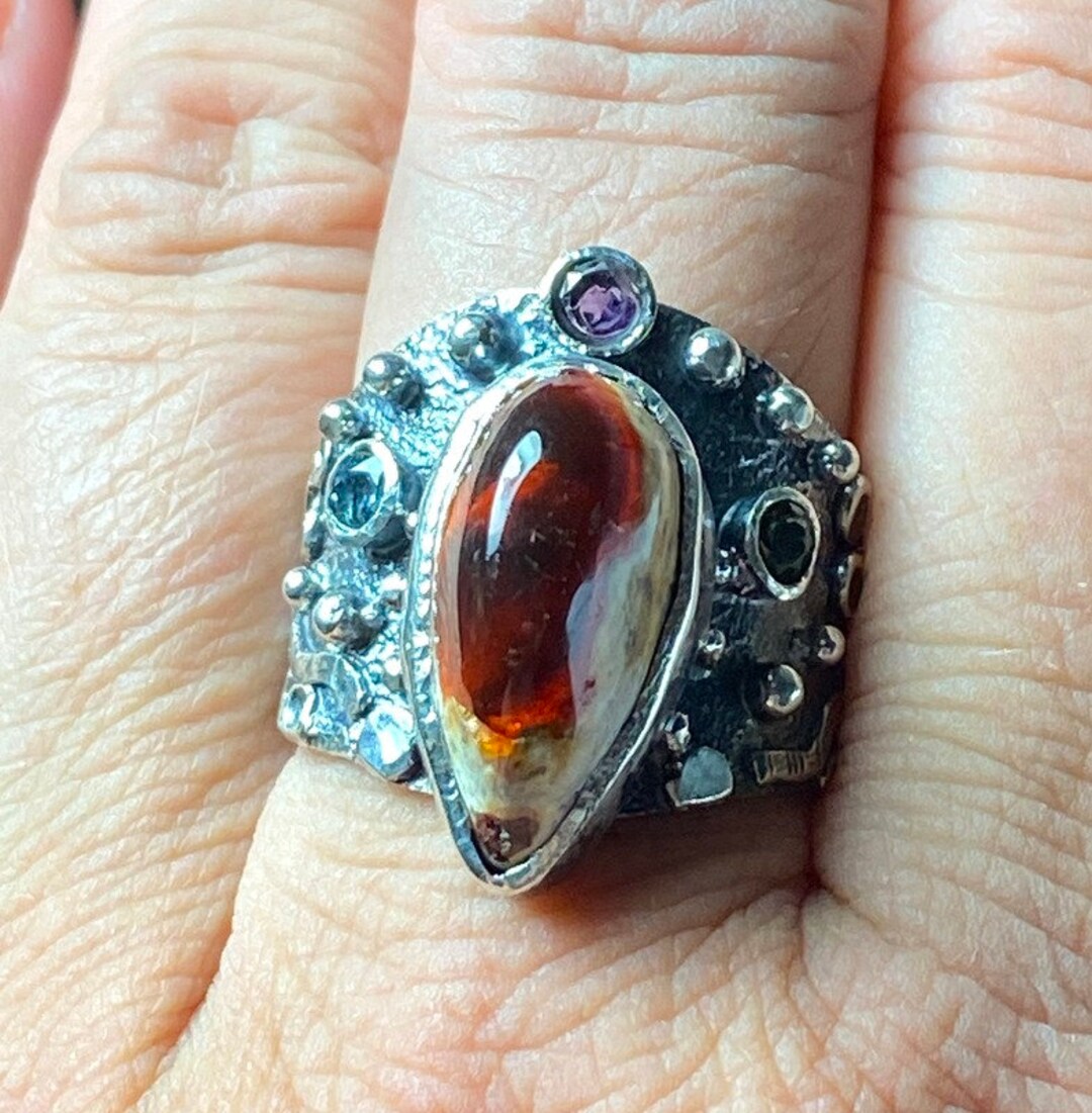 Very Unique Mexican Opal Gemstone Ring - Artisan Handmade Ring - Alena ...