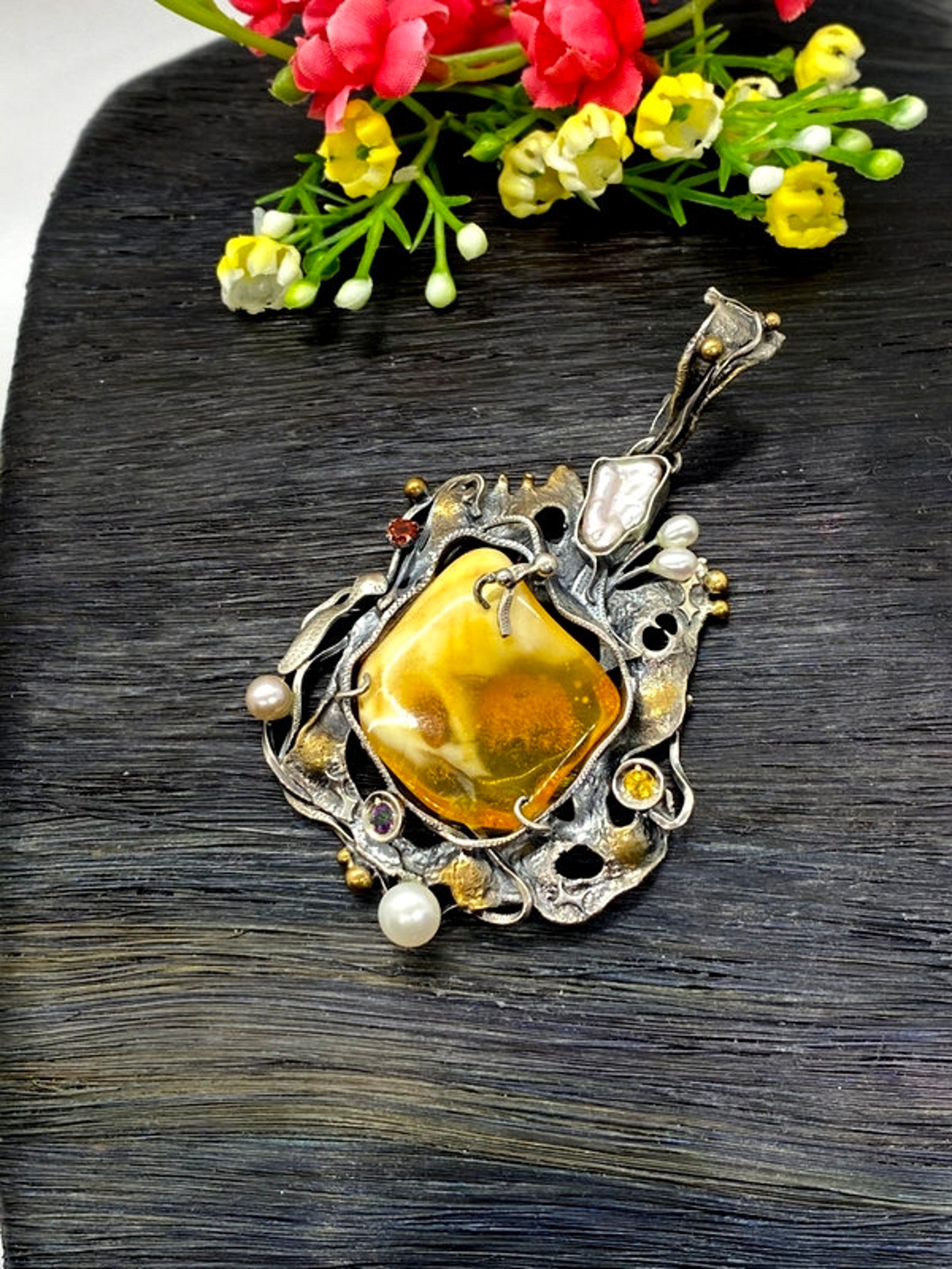 Unique Handcrafted One-of-a Kind Design Amber Pendant - Etsy