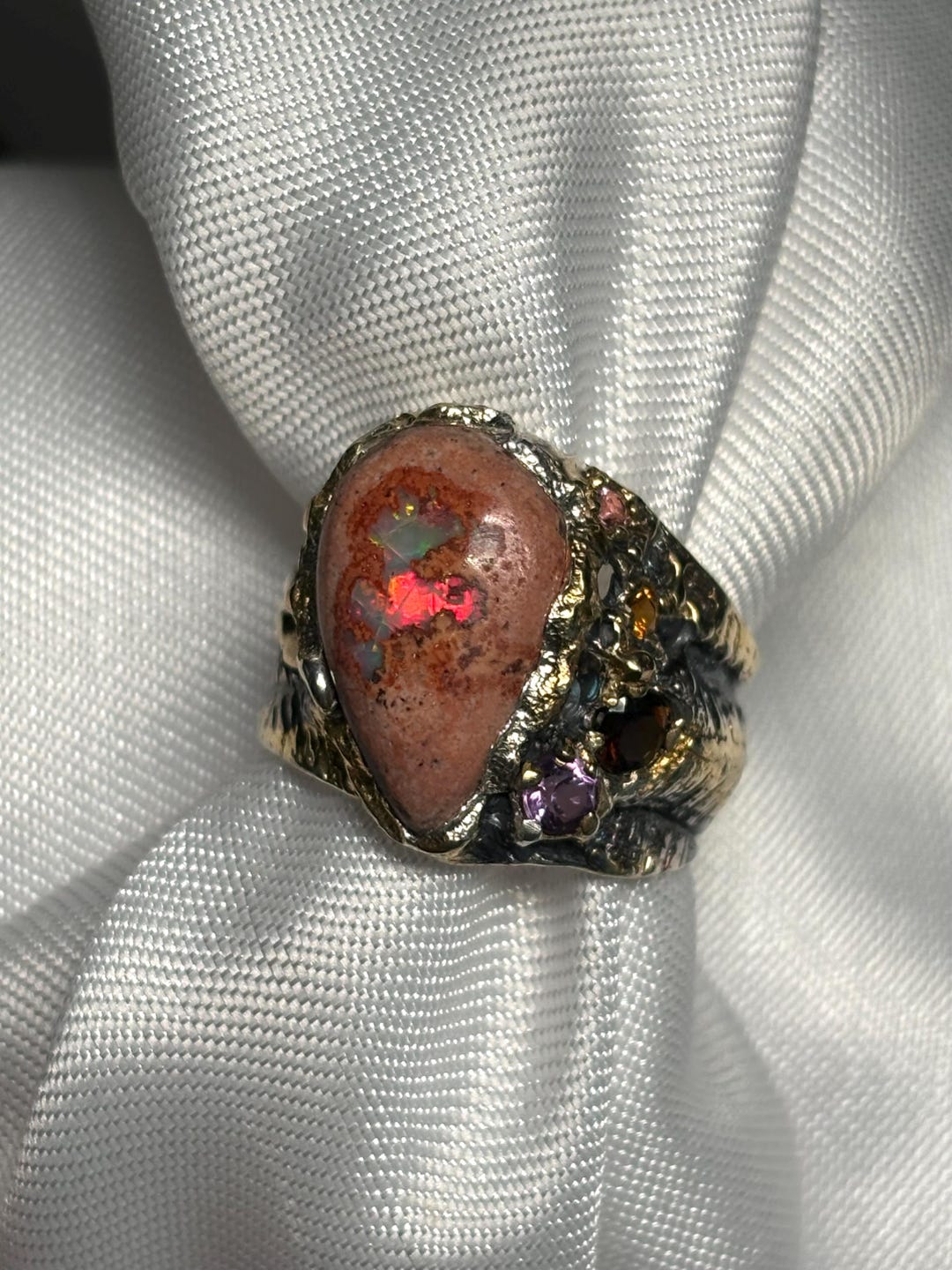 Mexican Opal Gemstone Ring in Sterling Silver With Gold Accents ...