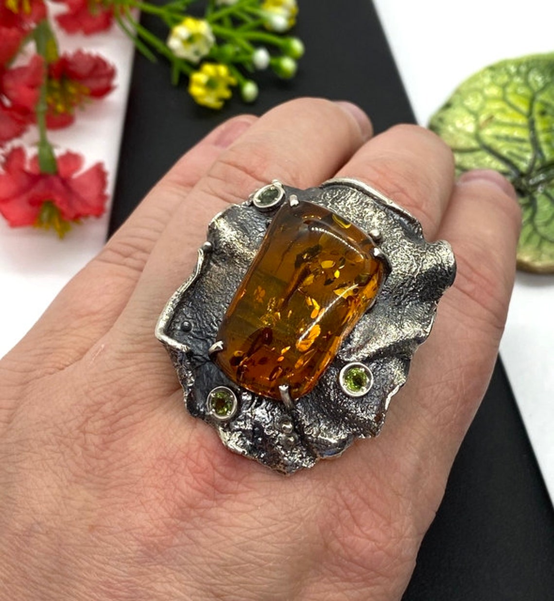 Very Unique Baltic Amber Ring Artisan Gemstone Ring Unique | Etsy
