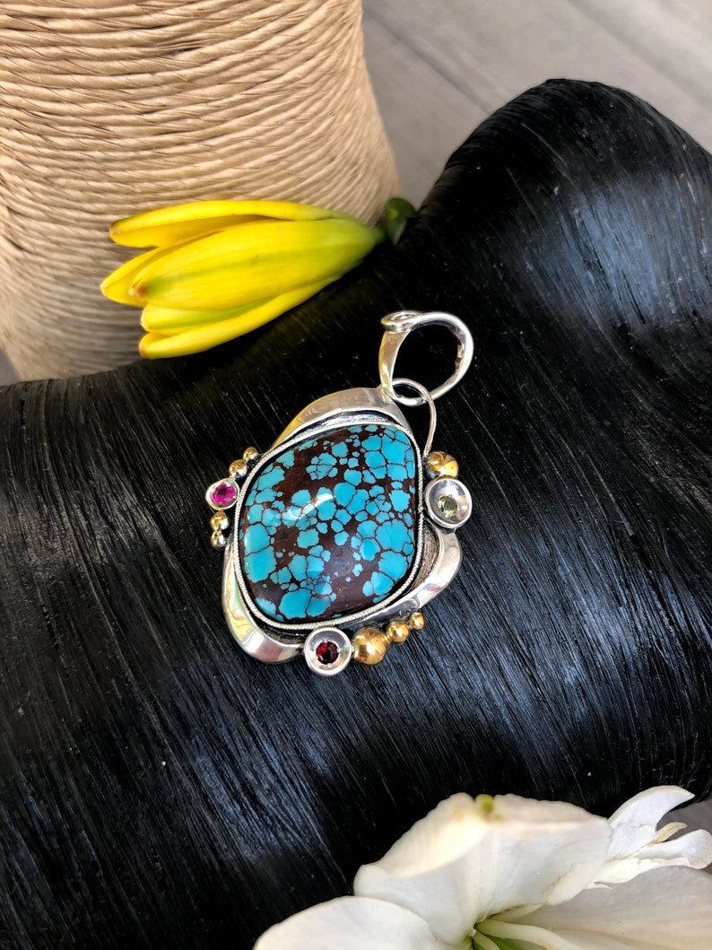 Prince Turquoise Wit 24k Gold Accents Pendant Artisan - Etsy