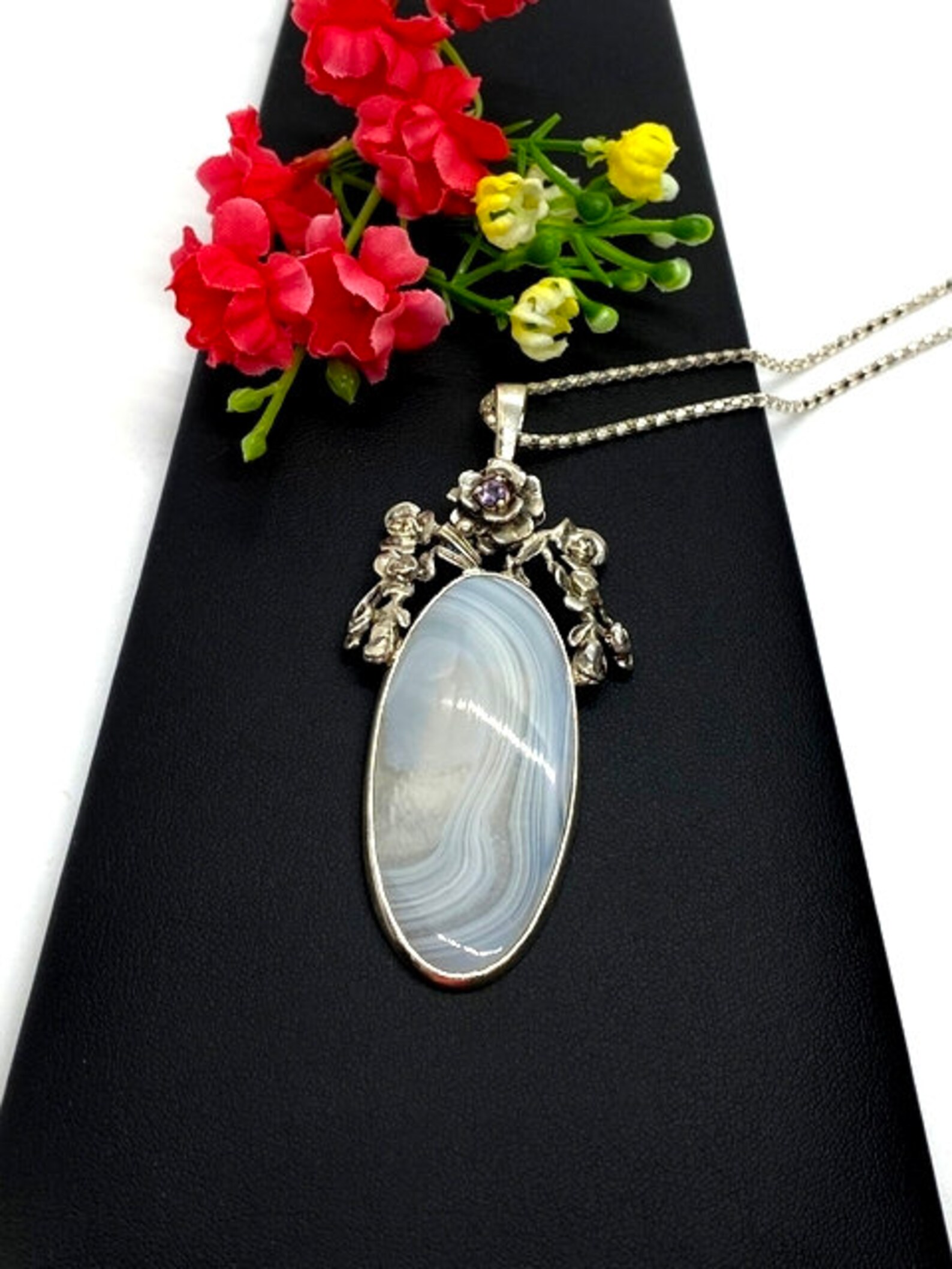 Agate Pendant Rose Flower Pendant Artisan Pendant - Etsy