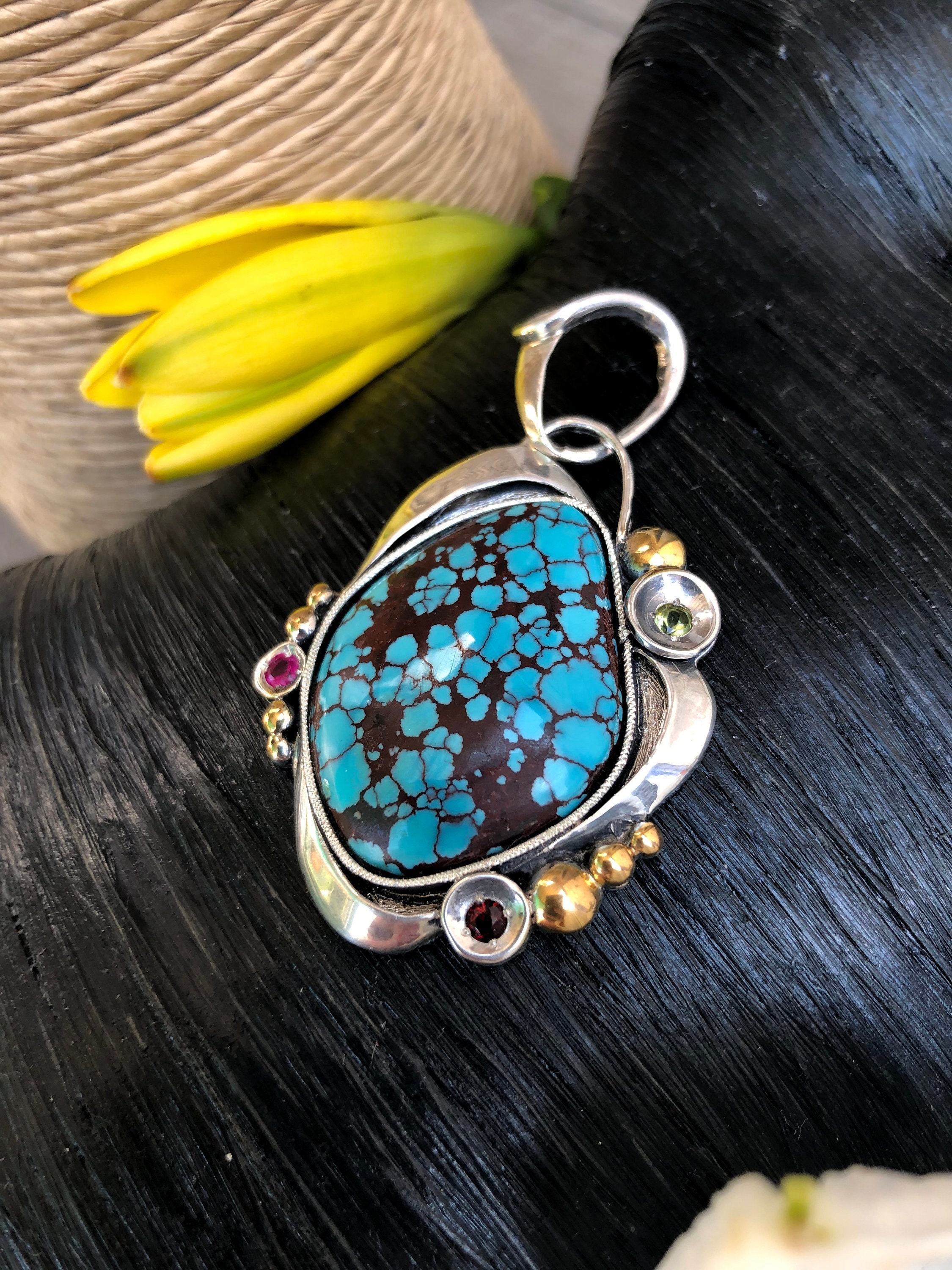 Prince Turquoise wit 24k gold accents pendant Artisan | Etsy