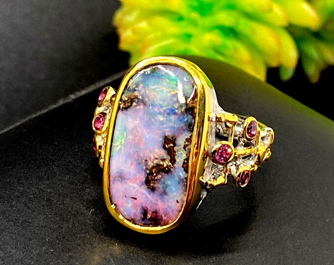 Unique Australian Opal Ring Statement Opal Gemstone Ring Gift for Woman ...