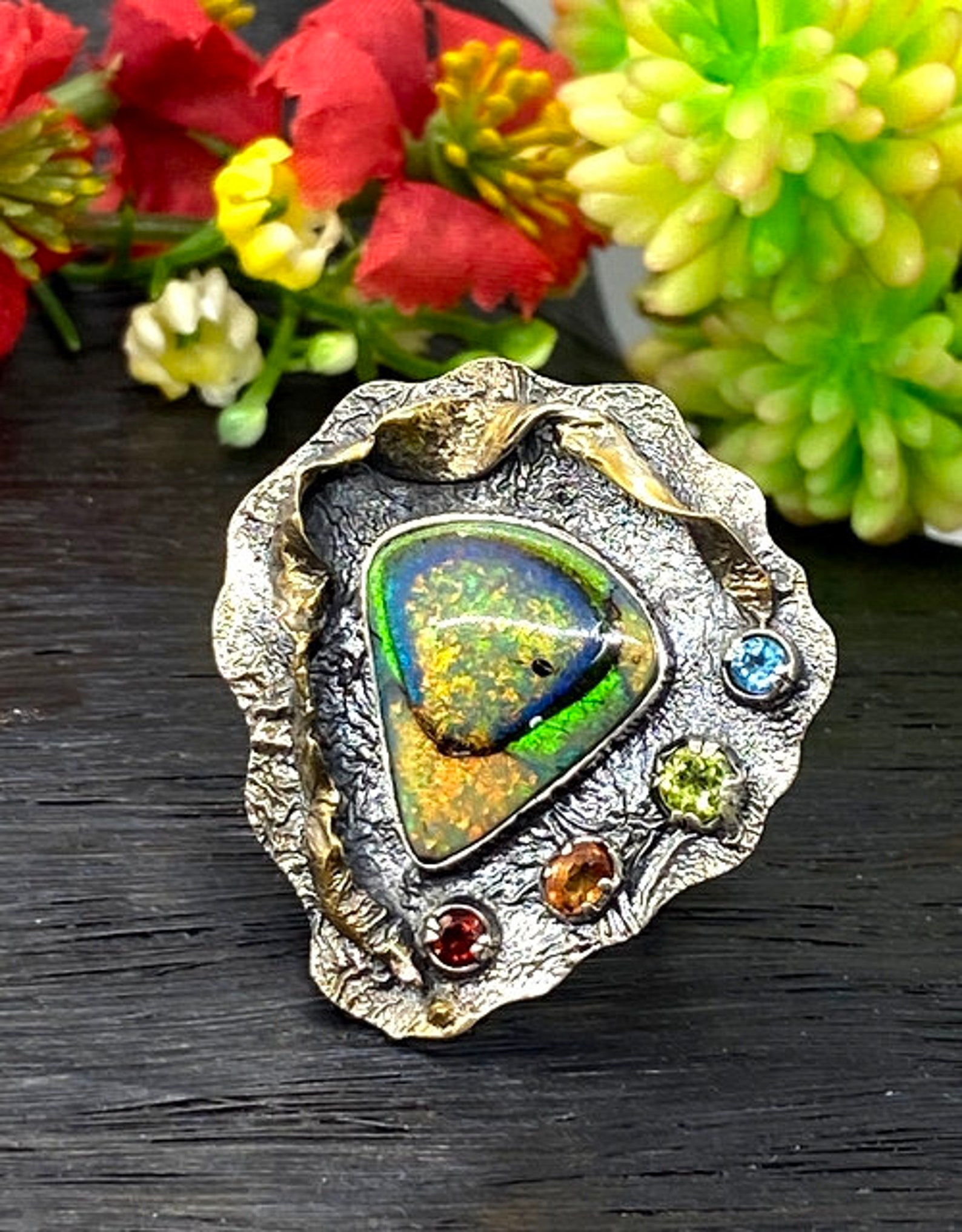 Monarch Opal Gemstone Ring With 24k Gold Accents Artisan - Etsy