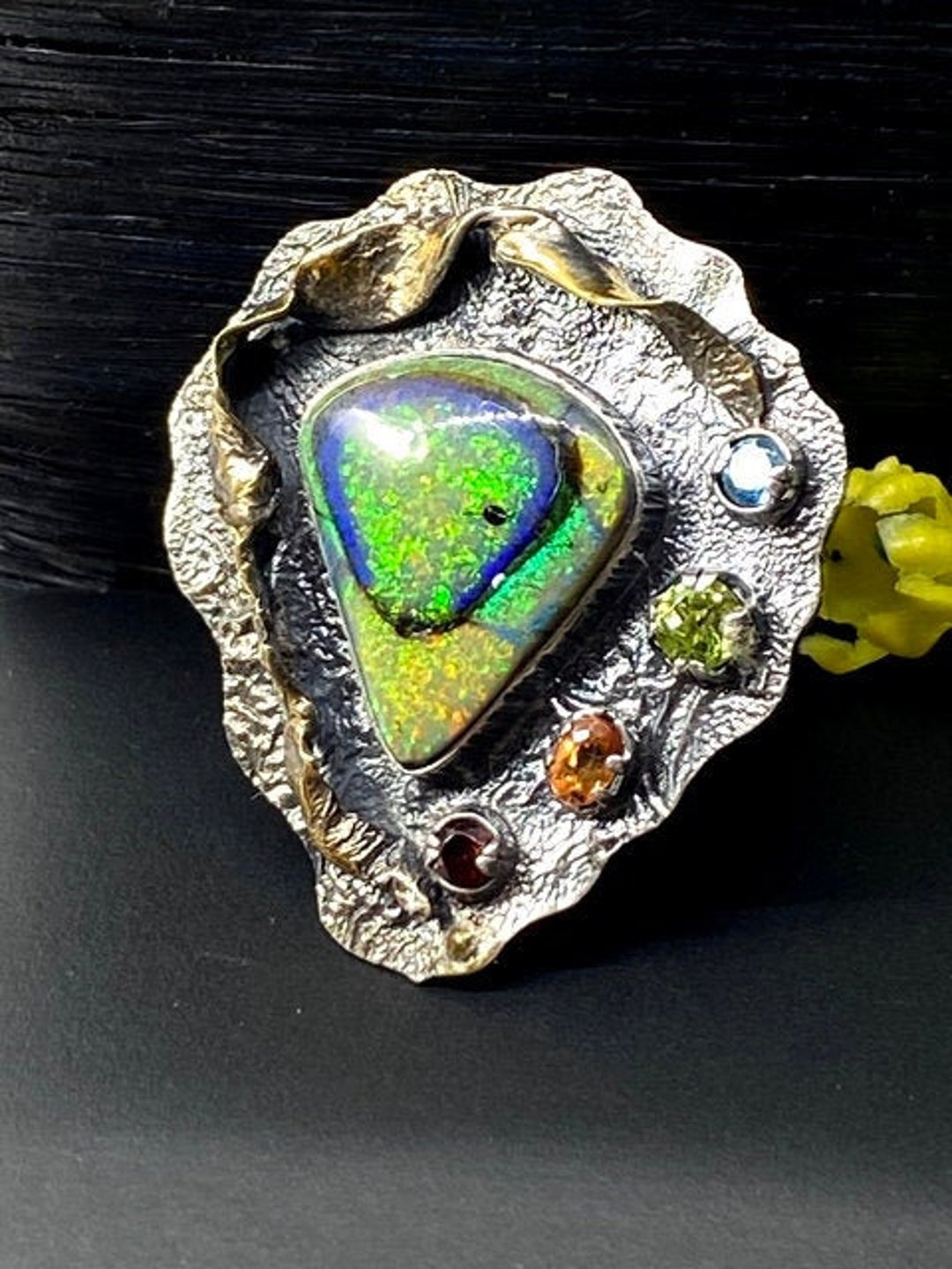 Monarch Opal Gemstone Ring With 24k Gold Accents Artisan Handcrafted ...