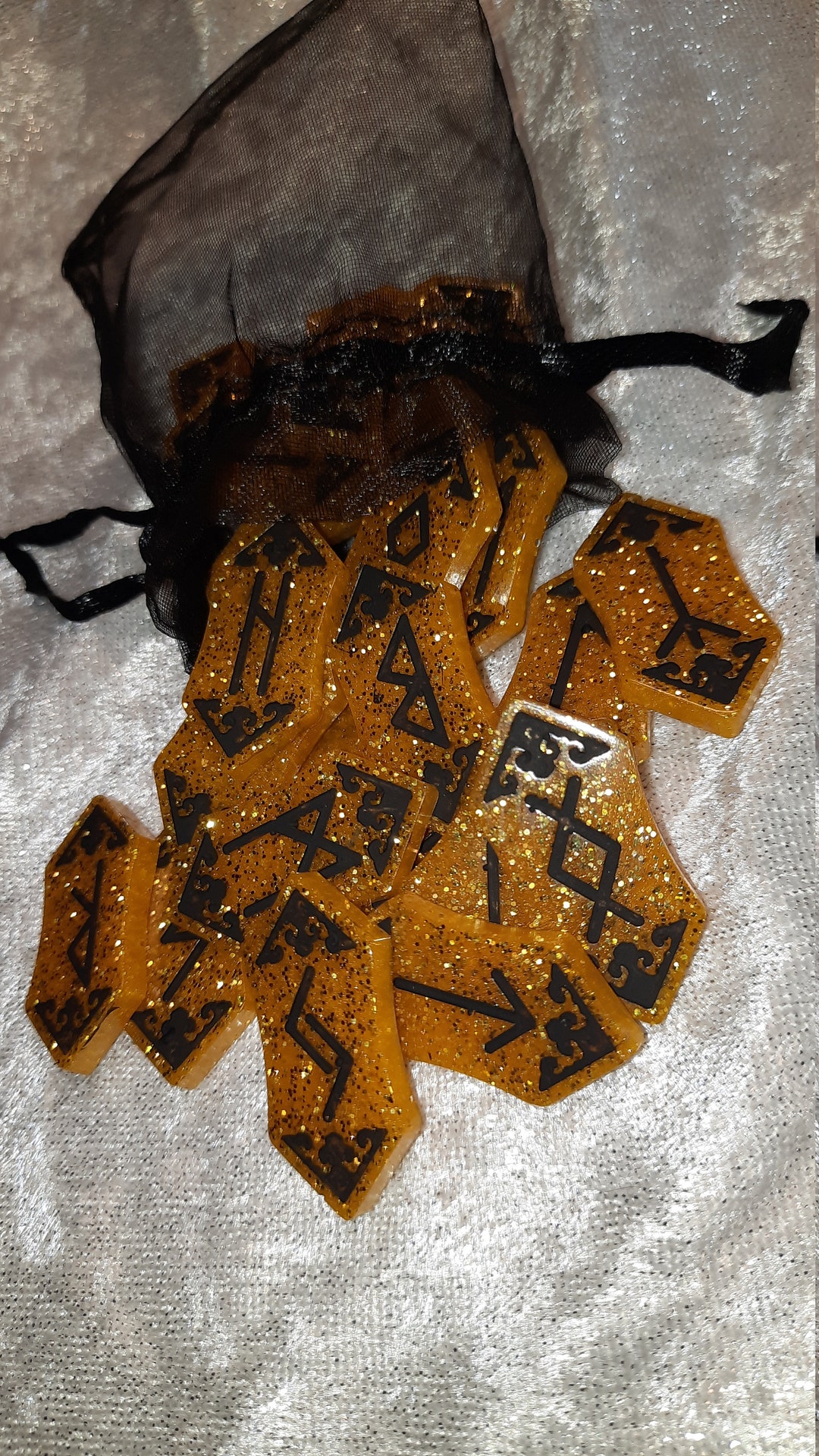 Black & Gold Hexagonal Runic Rune Tiles Casting Divination. - Etsy