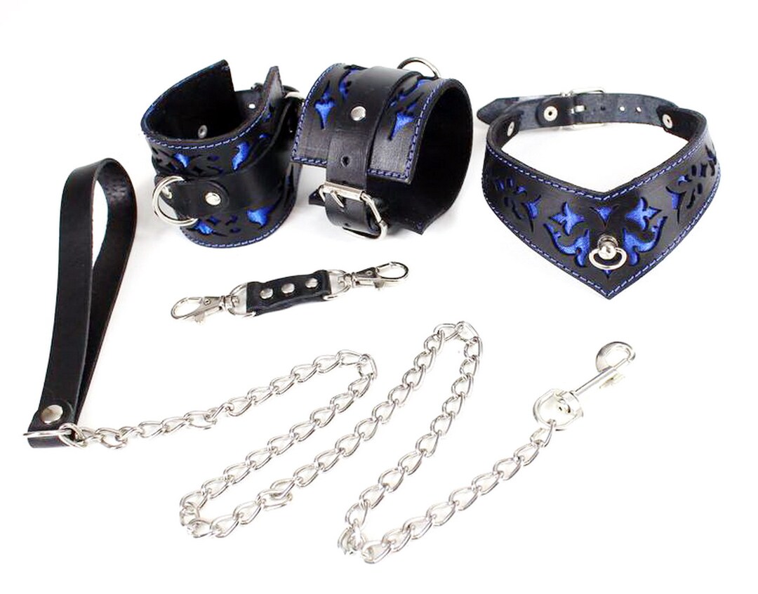 SET of Victorian Inspired Cuffs Collar and Leash heavy Duty Bdsm ...