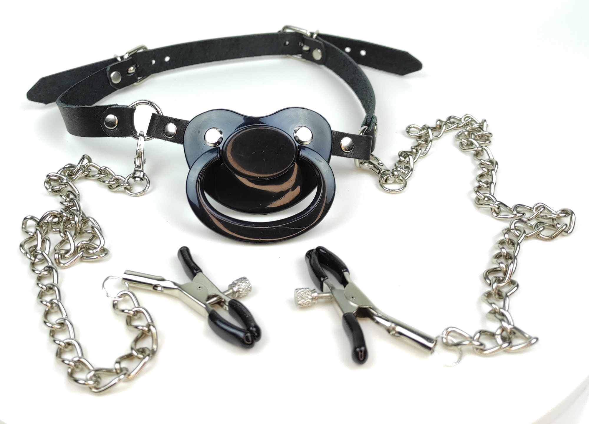 Mouth Gag With Nipple Clamps Pacifier Open Mouth Gagbondage Etsy