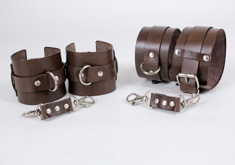 SET of Brown Handcuffs Ankle Cuffs Collar and Leash-heavy Duty - Etsy