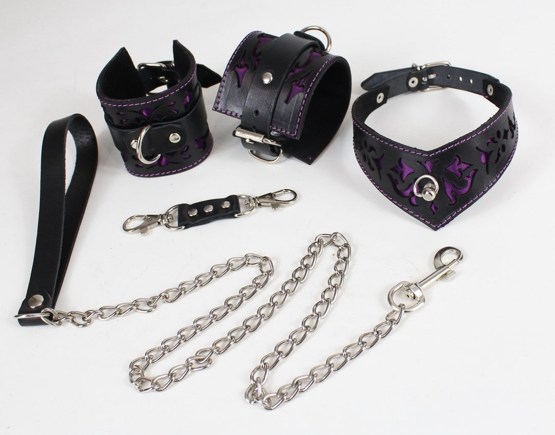 SET of Victorian Inspired Cuffs Collar and Leash heavy Duty Bdsm ...