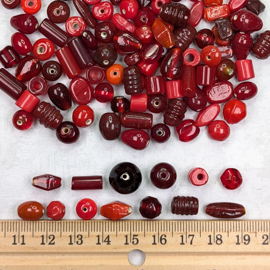 65gr 110+pc, Red Glass Beads, Red Beads, Bead Soup, Bulk Glass Beads ...