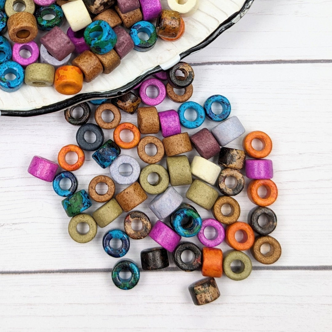 Mykonos Greek Ceramic Tube Beads 120pc, Bead Soup, Purple Green Tan ...