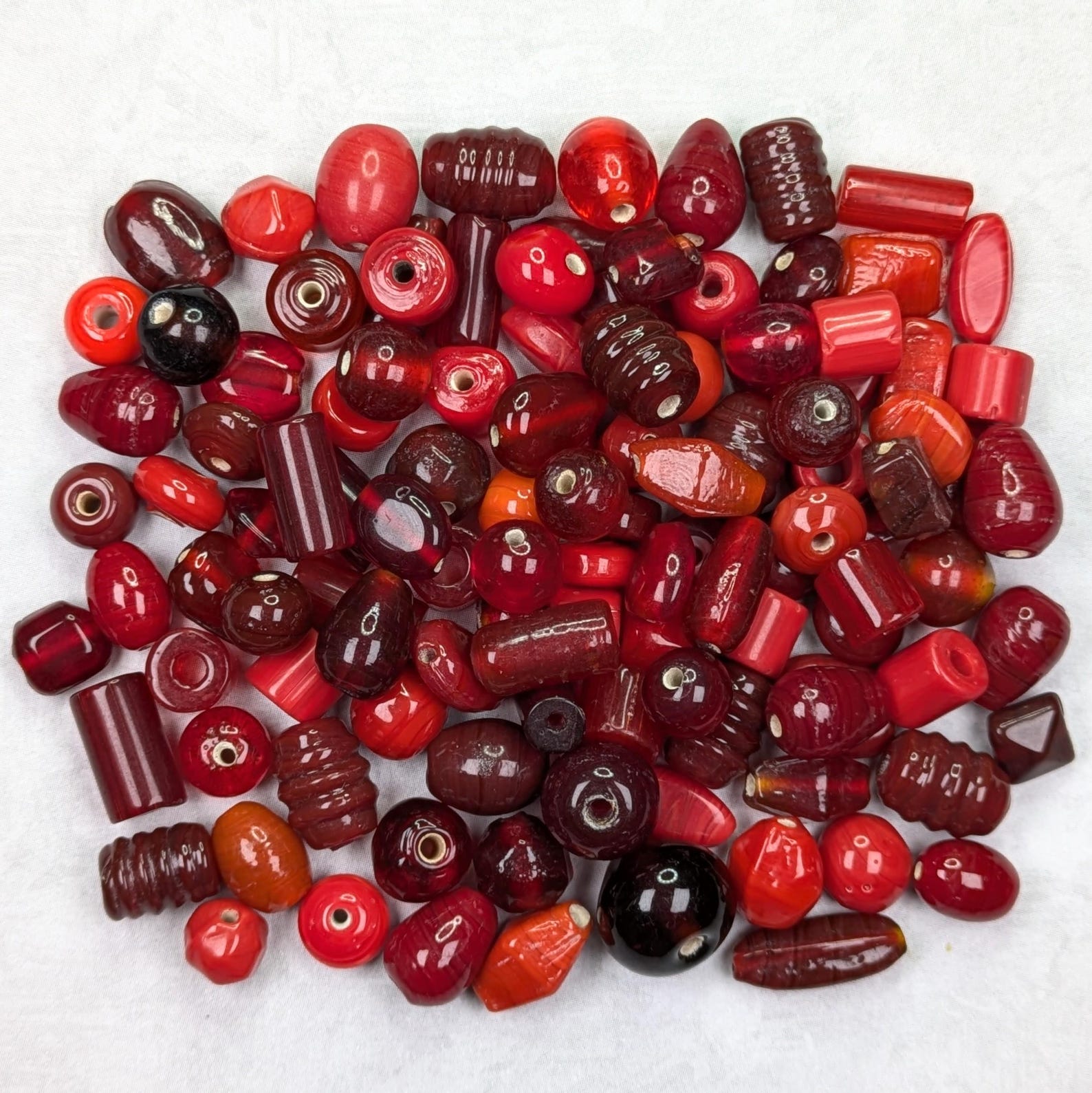 65gr 110+pc, Red Glass Beads, Red Beads, Bead Soup, Bulk Glass Beads ...