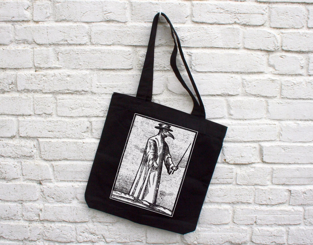 Plague Doctor Tote Bag- Black Canvas, Witchy Cotton Bag, Horror ...