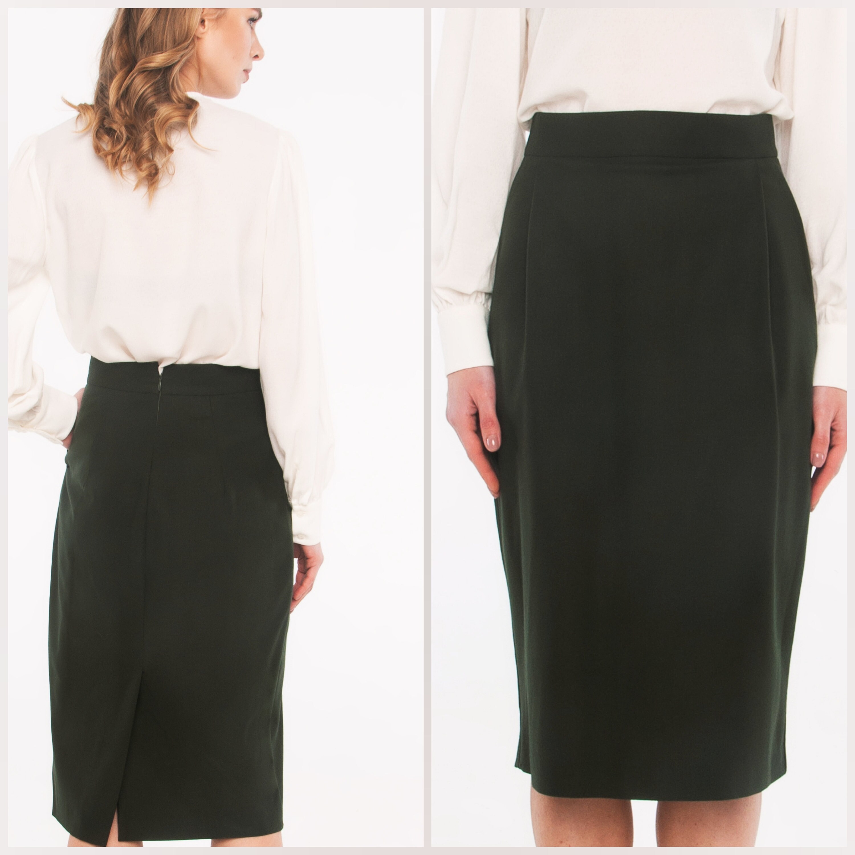 Green Wool Plus Size Sheath Skirt, Boho Skirt, Winter Skirt, Midi Skirt ...