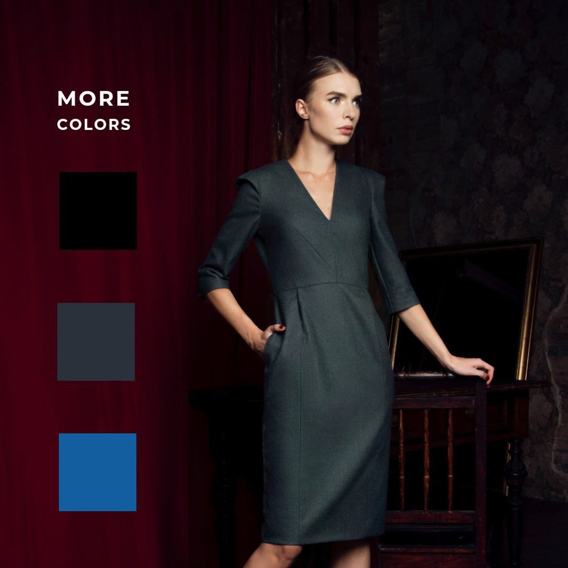 Wool Dress Office Dress Gray Dress Formal Dress Business - Etsy