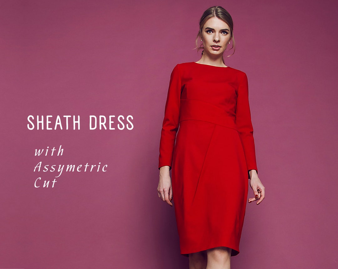 Red Wool Sheath Dress, Plus Size Strict Dress, Red Formal Women A-line ...