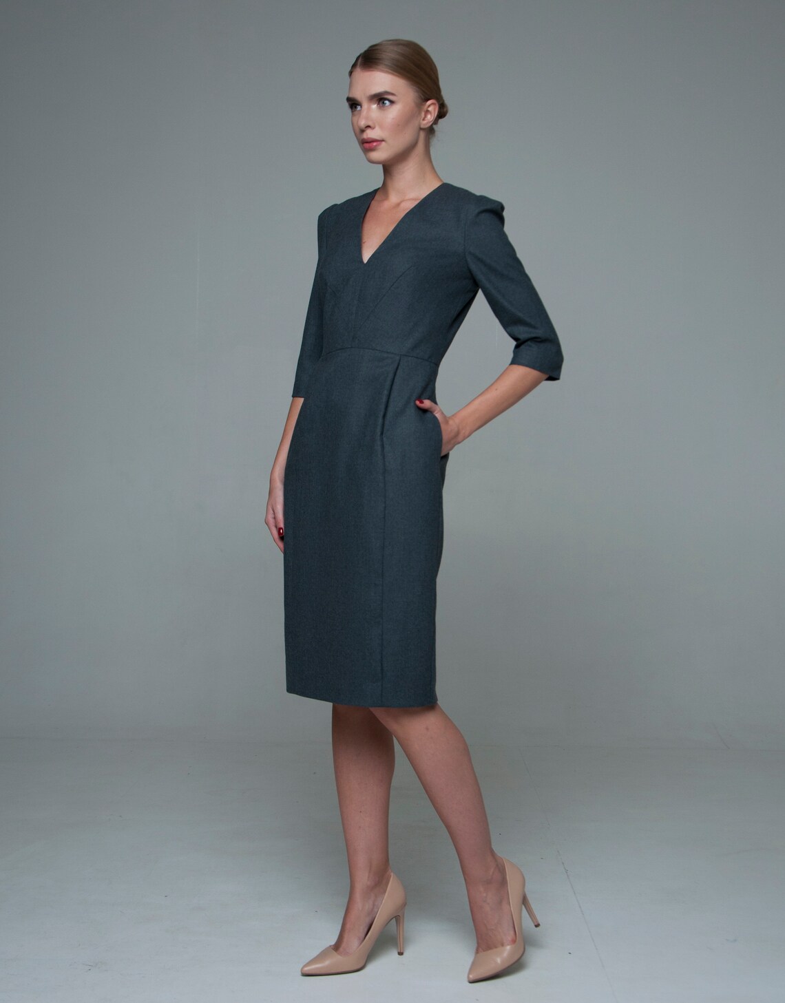 Wool Dress Office Dress Gray Dress Formal Dress Business | Etsy