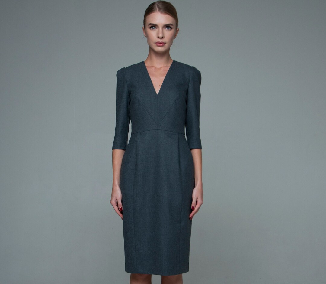 Wool Dress, Office Dress, Gray Dress, Formal Dress, Business Dress ...