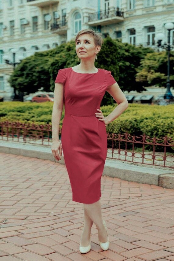 Red Wedding Guest Dress Office Dress Midi Dress Fitting | Etsy